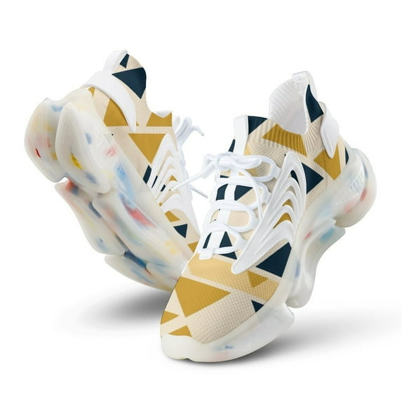 Abstract Gold Navy Triangle Pattern Walking Shoes for Men Woman ...