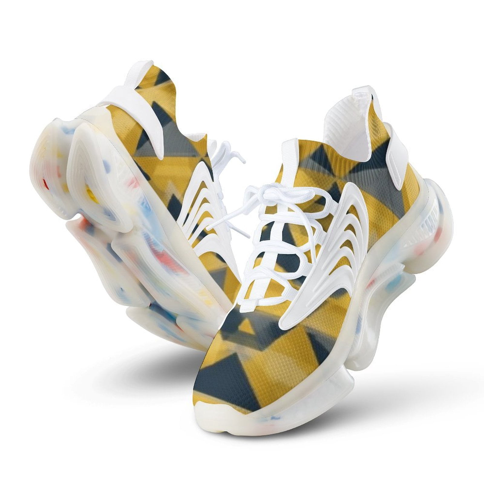 Abstract Gold Navy Triangle Pattern Walking Shoes for Men Woman ...
