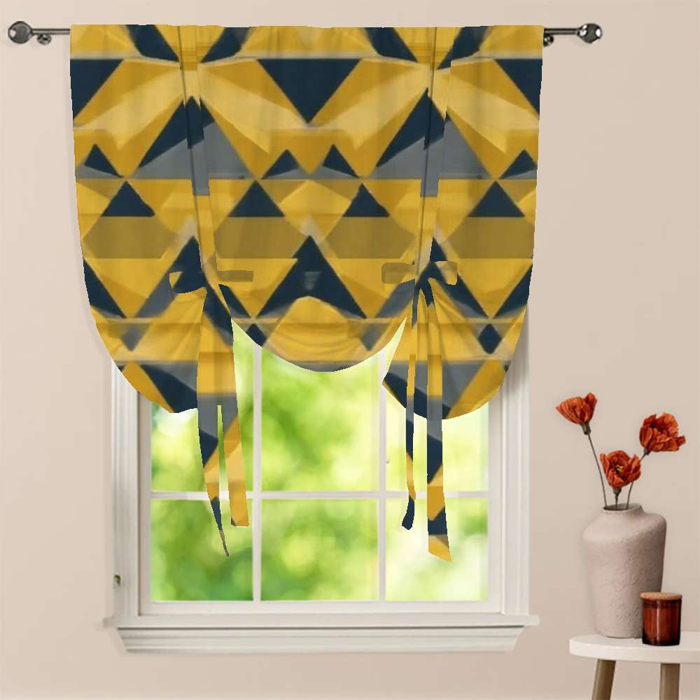 Abstract Gold Navy Triangle Pattern Window Curtain for Living Room ...