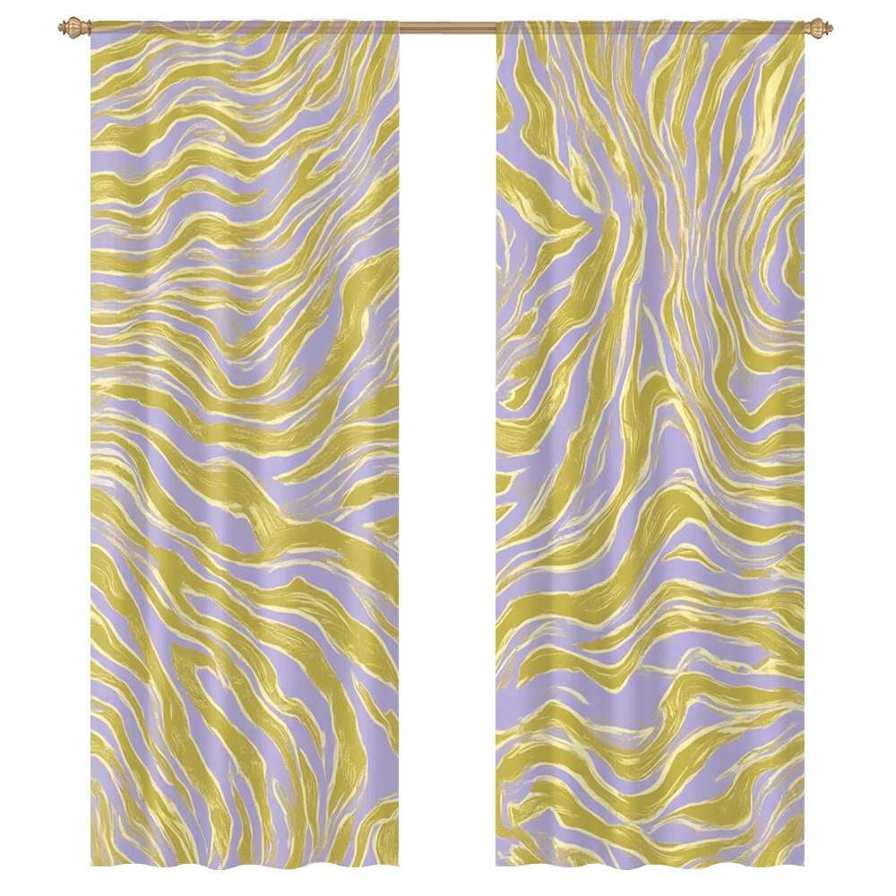 Abstract Gold Purple Swirl Pattern Sheer Window Curtains for Living ...