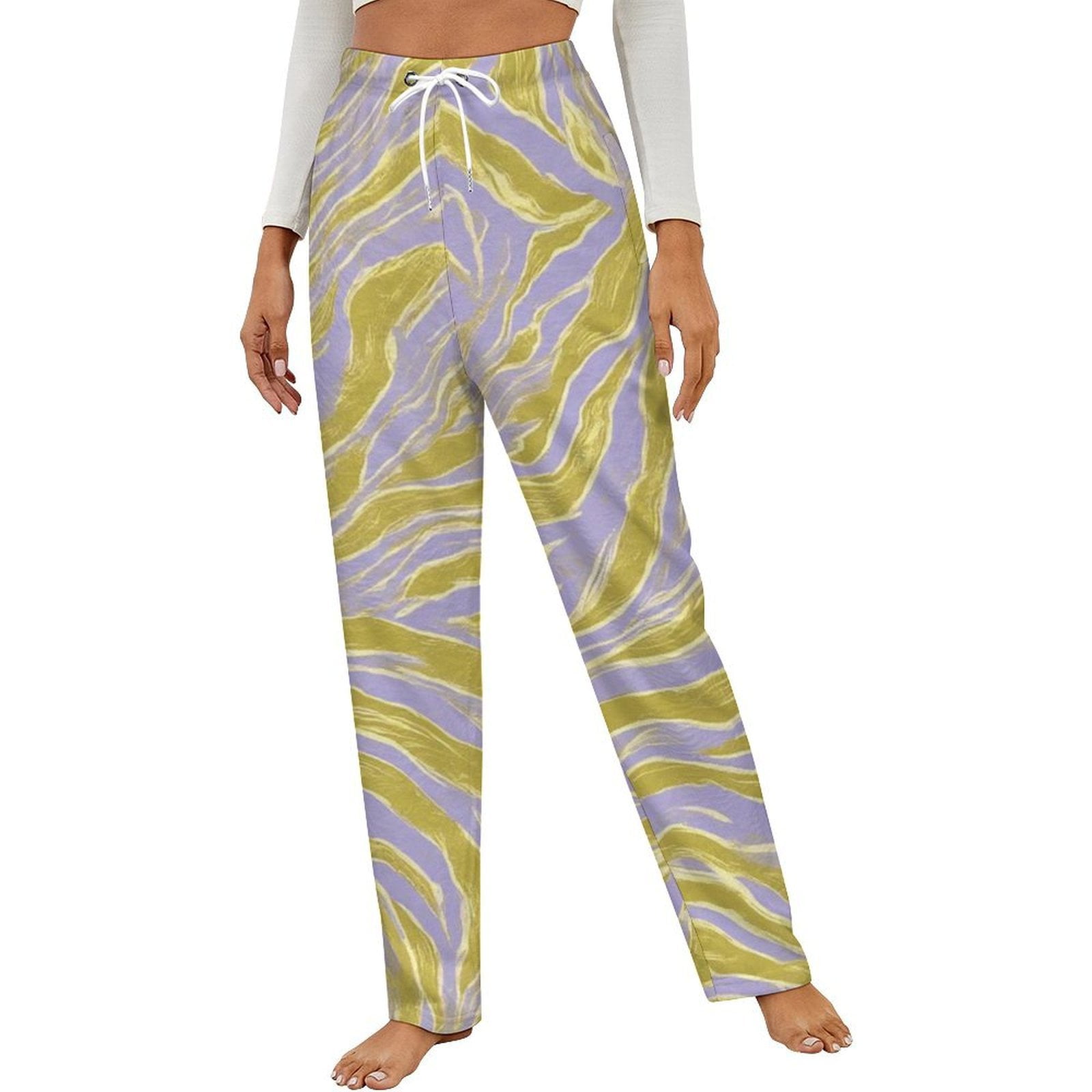 Abstract Gold Purple Swirl Pattern Winter Female Pants Flannel High ...