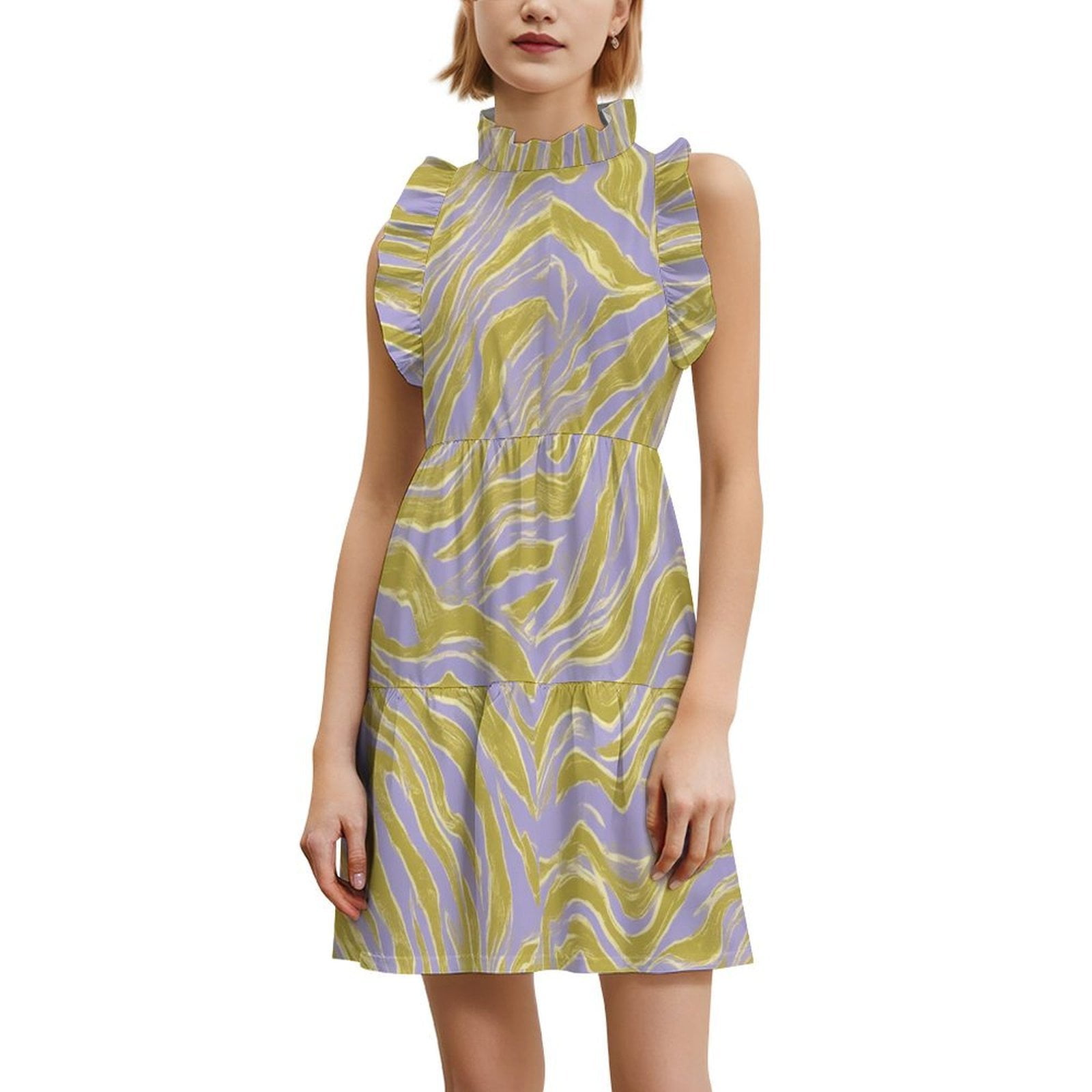 Abstract Gold Purple Swirl Pattern Women's Fashion Casual Dress Summer ...