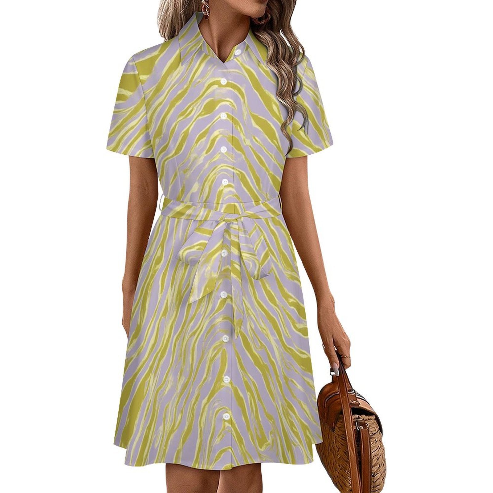 Abstract Gold Purple Wavy Lines Womens Shirt Dresses Women'S Short ...