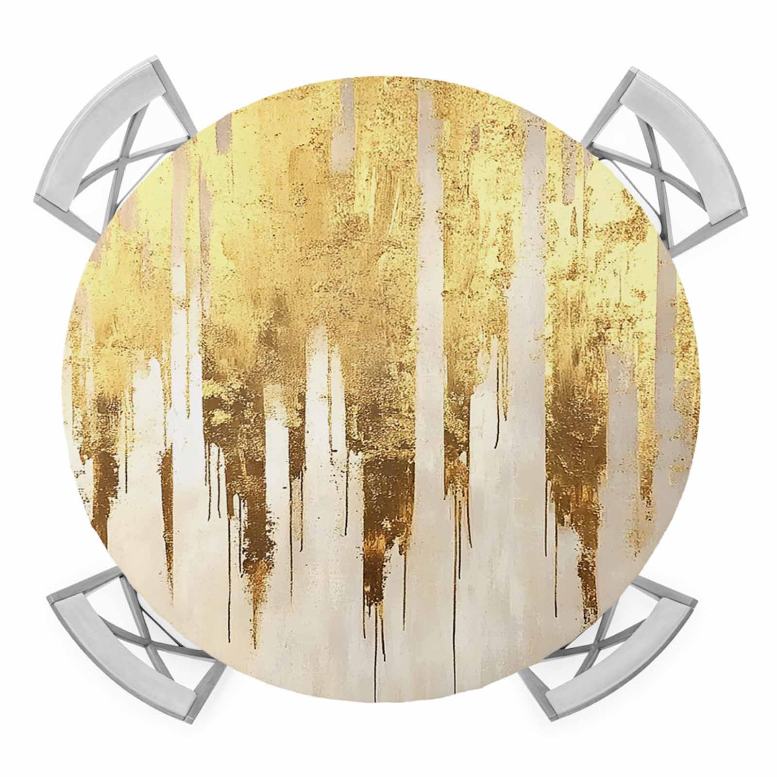 Abstract Gold Round Tablecloth for 45-54 Inch Tables, Fitted Table ...