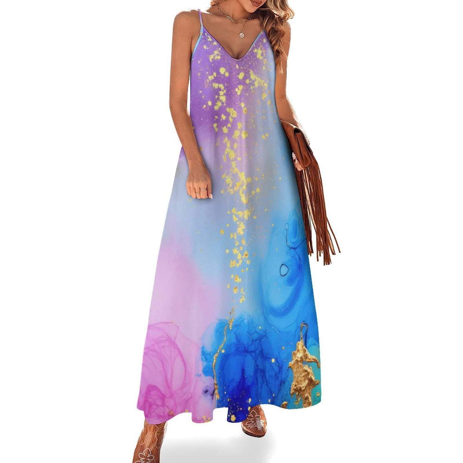 Abstract Gold Splash Art Sleeveless Dress Women's Luxury Party Dress ...