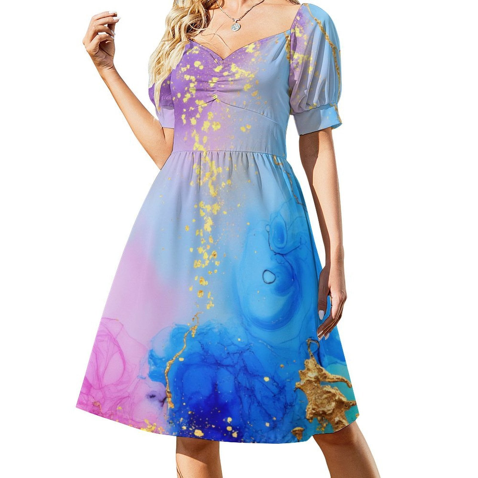 Abstract Gold Splash Art Summer Women's Dress 2025 Elegant Dresses Plus ...