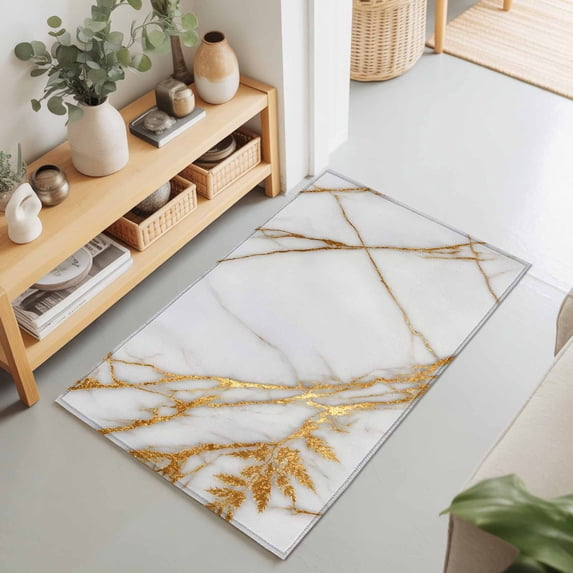 Abstract Gold Stripes Marble Texture Rectangle Rug 2'x3' Modern Stone ...