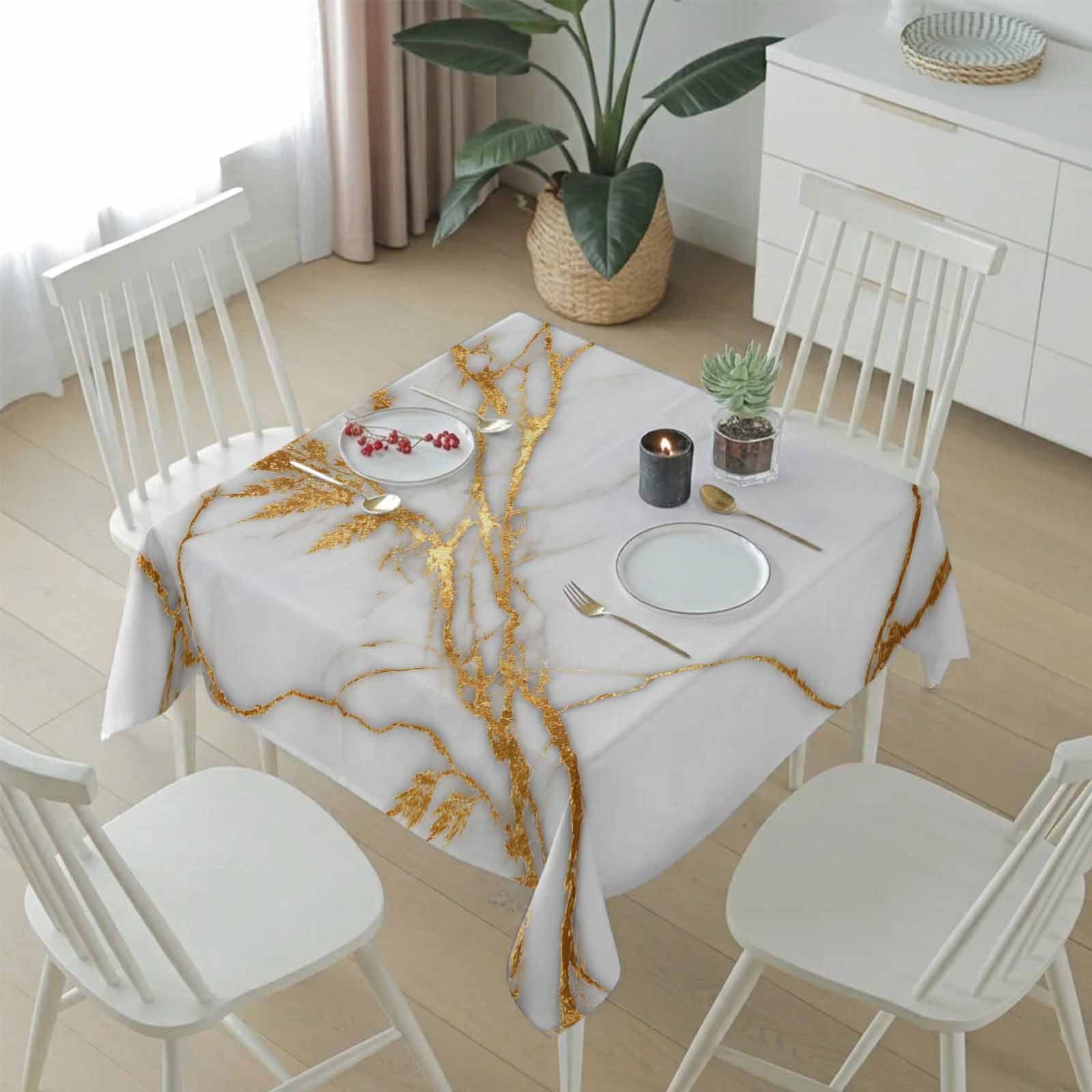 Abstract Gold Stripes Marble Texture Table Cloth 54x54in, Waterproof ...