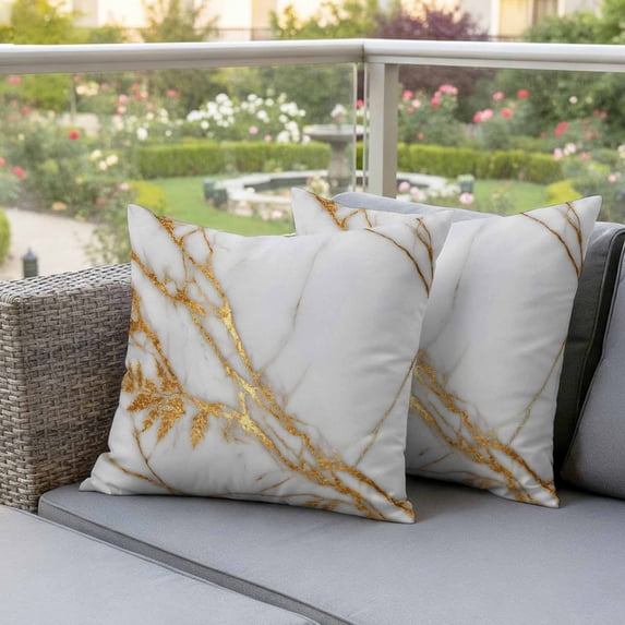 Abstract Gold Stripes Marble Texture Waterproof Throw Pillow Covers Set ...