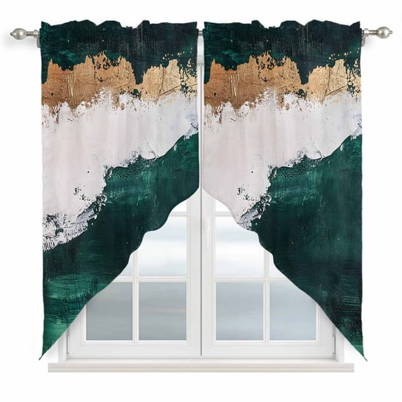 Abstract Gold Swag Curtain Valance for Window 2 Panels White Green ...
