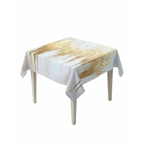 Abstract Gold Table Cloth, Modern Minimalist Art White Gray Ripple ...