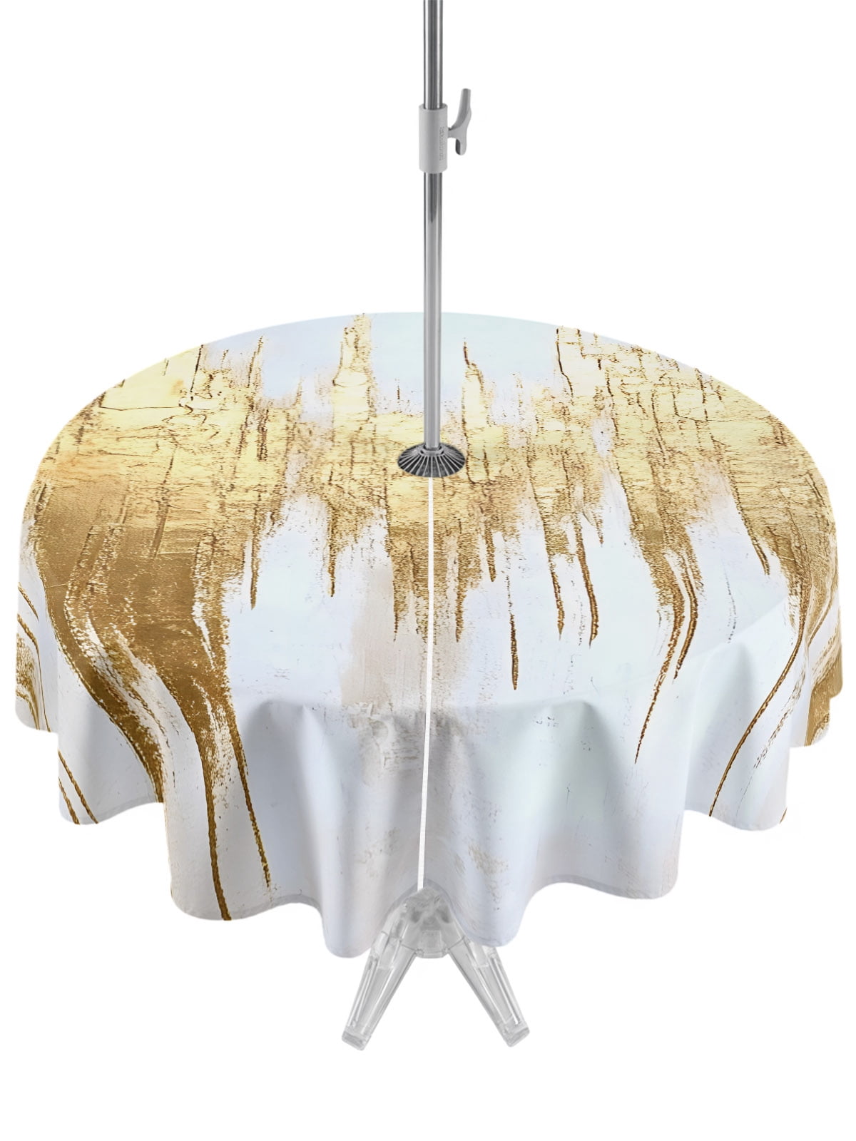 Abstract Gold Table Cloth Round Tablecloth, Modern Minimalist Art White ...