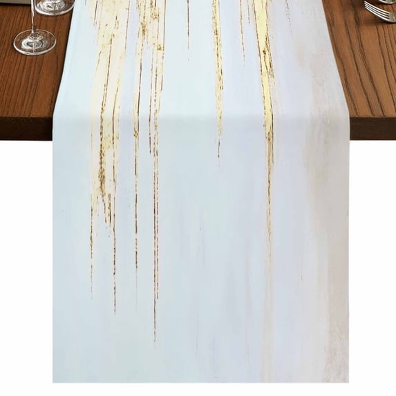 Abstract Gold Table Runner 108 Inches Long,Modern Minimalist Art White ...