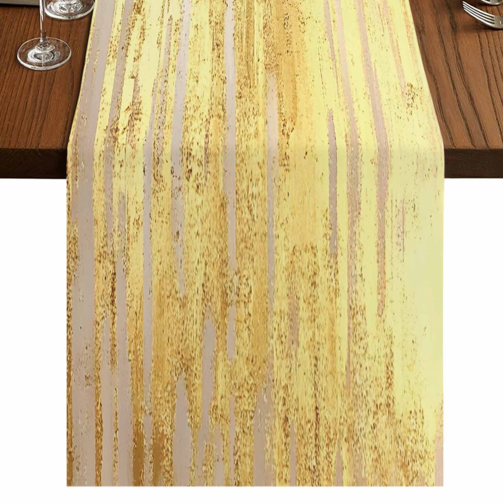 Abstract Gold Table Runner 120 Inches Long,Modern Brush Luxury Strokes ...