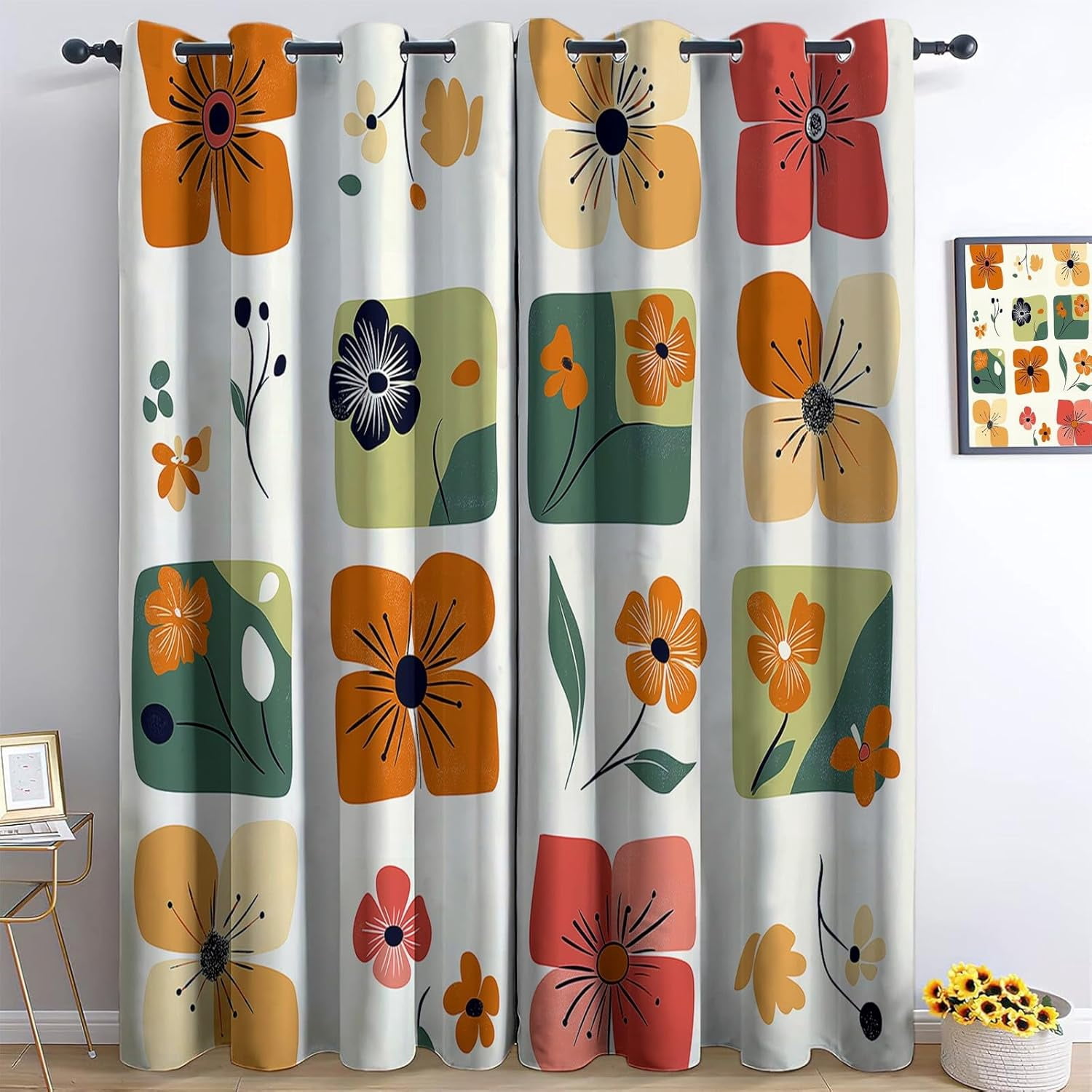 Abstract Gold Texture Blackout Curtains, Colorful Modern Art Window ...