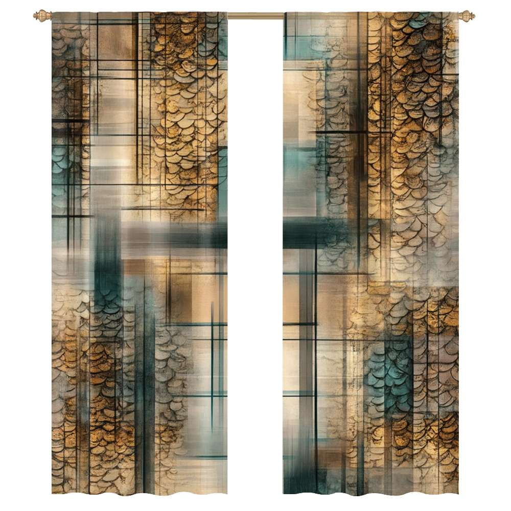 Abstract Gold Textured Pattern Modern Tulle Window Curtains for Living ...