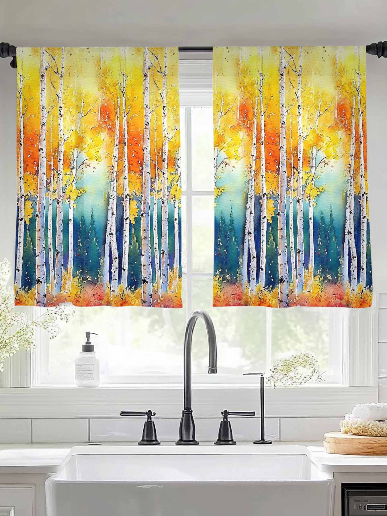 Abstract Gold Tree Sheer Curtains for Living Room Bedroom Modern Oil ...