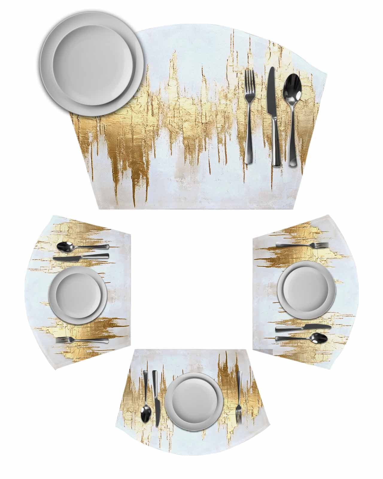Abstract Gold Wedge Shaped Placemats Set of 4, Cotton Linen Fan Place ...