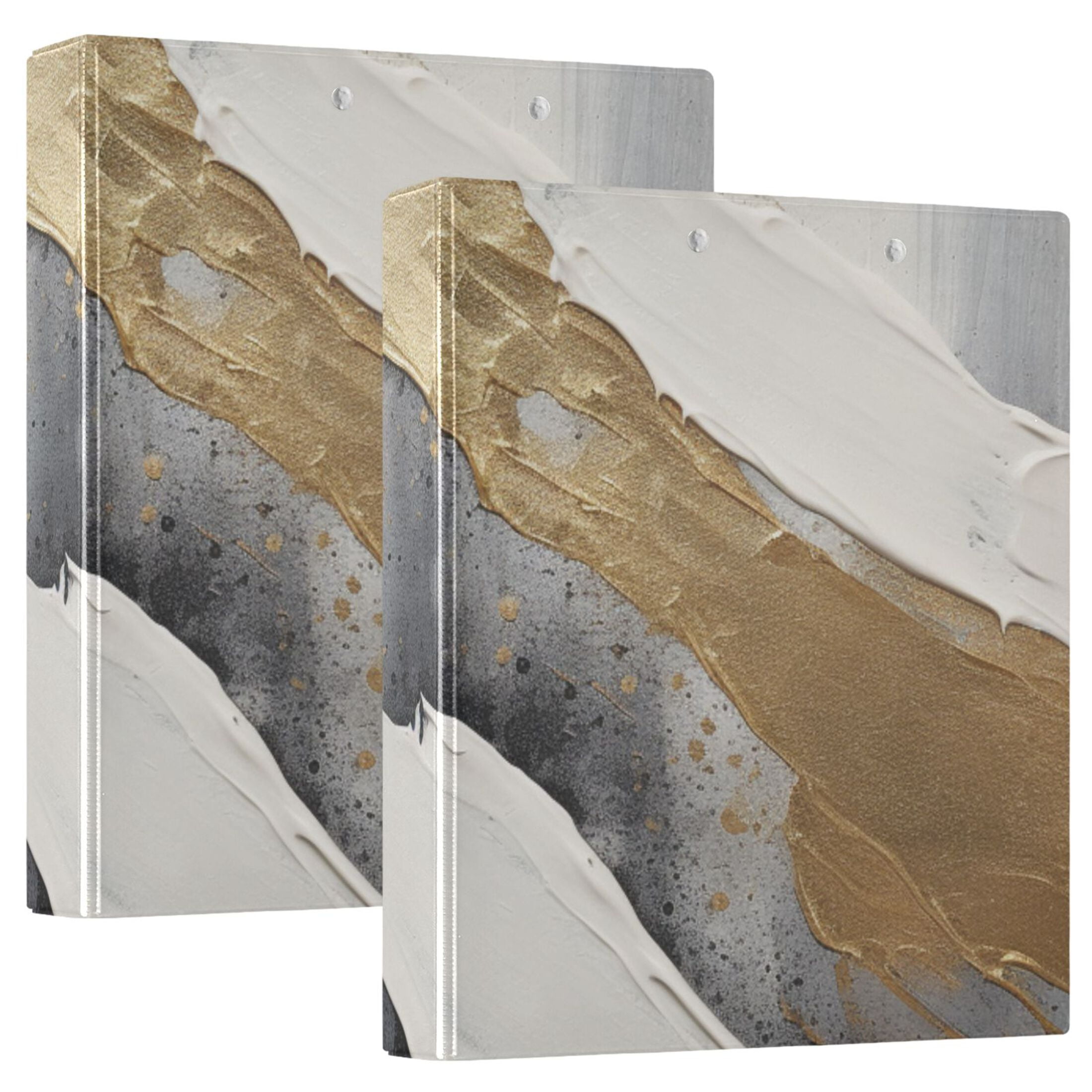 Abstract Gold White Painting 3 Ring Hardcover Binders 1.5" Round Rings ...
