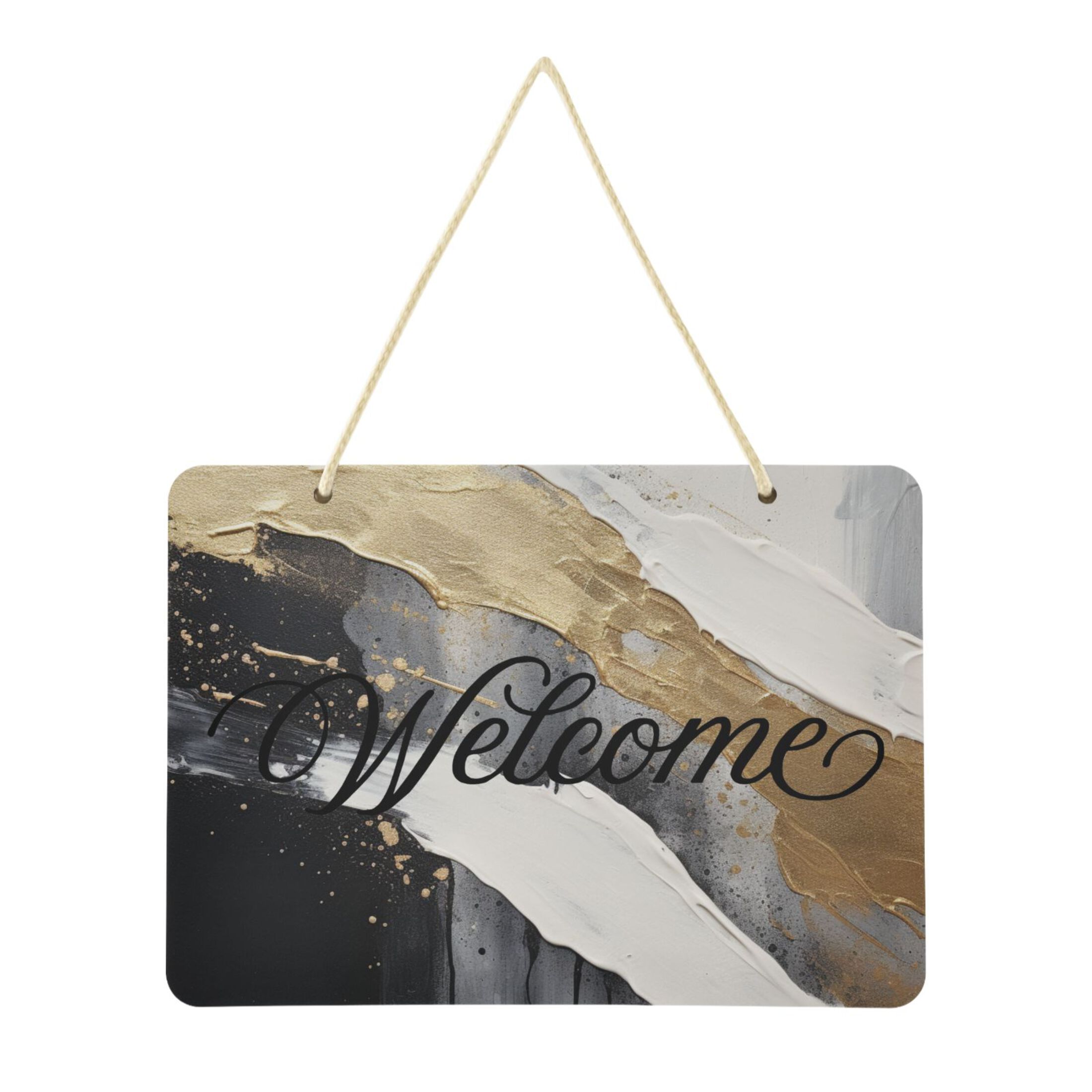 Abstract Gold White Painting Welcome Sign Front Door PVC 14x10 inch ...