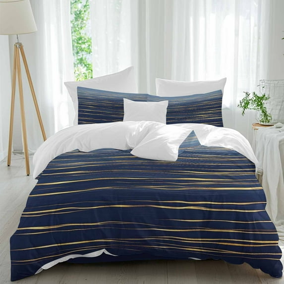 Abstract Golden 4 Piece Duvet Cover Set Queen Size Water Ripple Blue ...