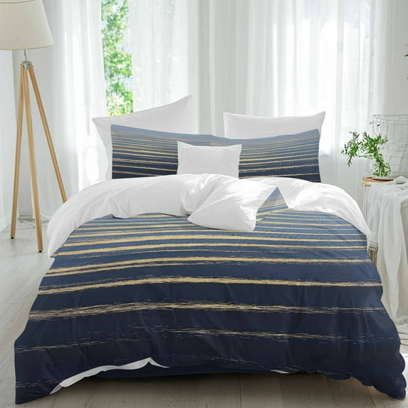 Abstract Golden 4 Piece Duvet Cover Set Queen Size Water Wave Blue ...