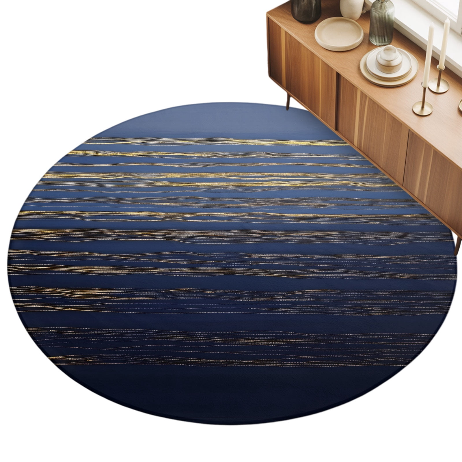 Abstract Golden Area Rugs 4' (Round) Water Wave Dark Blue Ocean Sunrise ...
