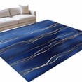 Abstract Golden Area Rugs 8x10ft Water Ripple Dark Blue Sea Modern Art ...