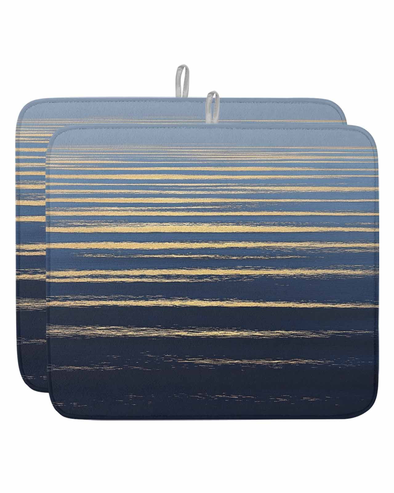 Abstract Golden Dish Drying Mat 16x18 inch Water Wave Blue Ocean ...