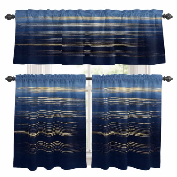 Abstract Golden Kitchen Curtains Set for Windows, Water Ripple Dark ...