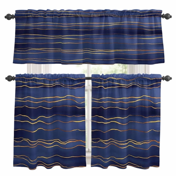 Abstract Golden Kitchen Curtains Set for Windows, Water Ripple Line ...