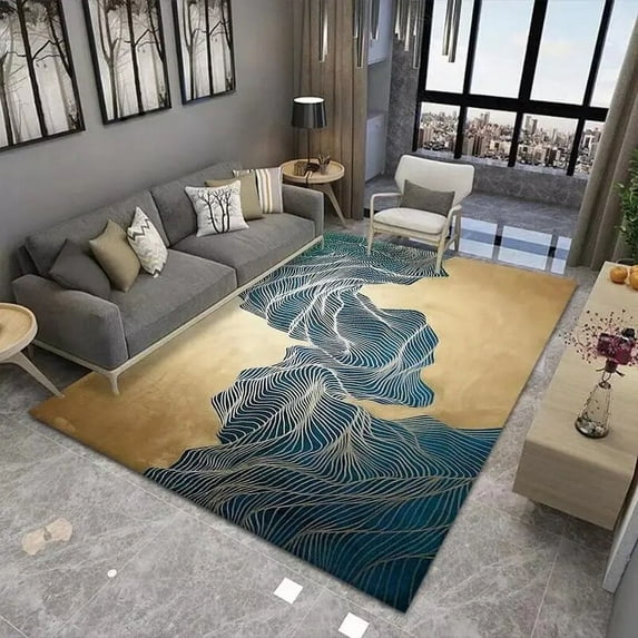 Abstract Golden Lines Carpets Living Room Coffee Tables Rug Bedroom ...