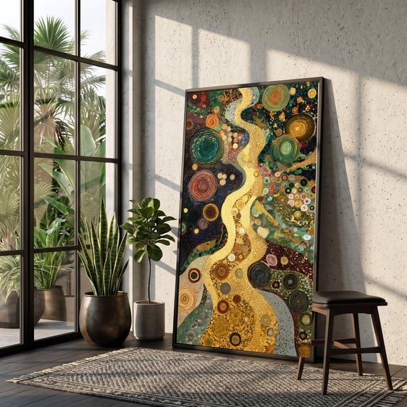 Abstract Golden River Wall Art Modern Circular Patterns Mosaic Style ...