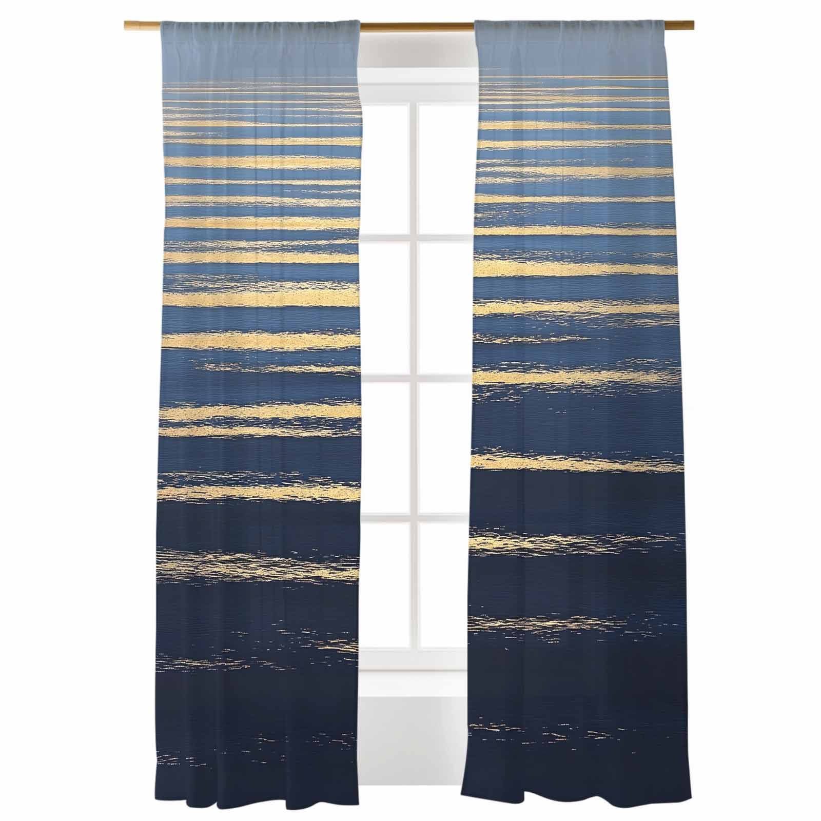 Abstract Golden Sheer Curtains 108 inches Long 2 Panels Set Water Wave ...