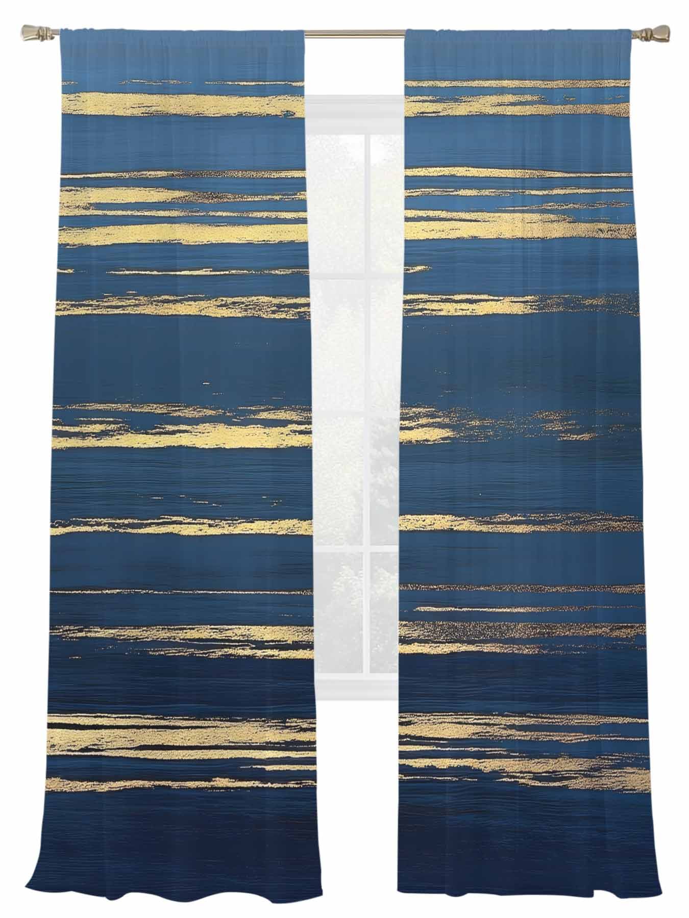 Abstract Golden Sheer Curtains for Living Room Bedroom, Light-filtering ...