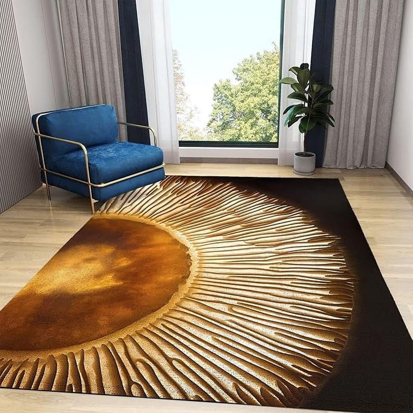 Abstract Golden Sun Rays Lines Area Rug, Black And Gold Bohemian ...