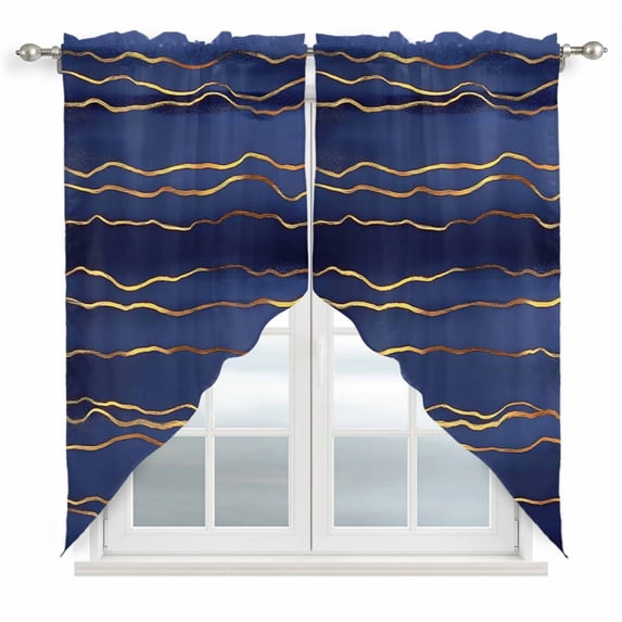 Abstract Golden Swag Curtain Valance for Window 2 Panels Water Ripple ...