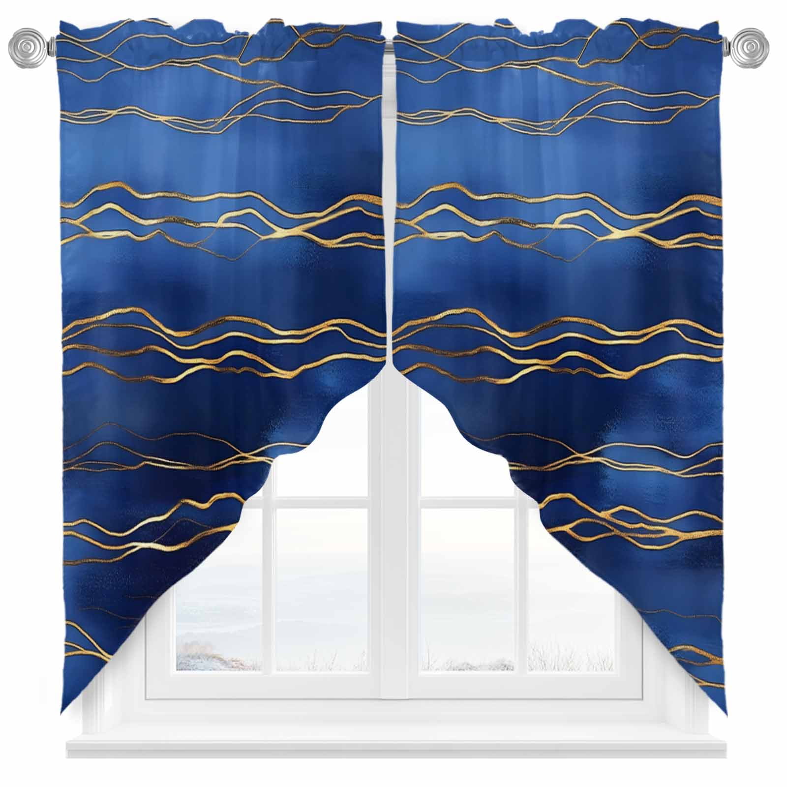 Abstract Golden Swag Valances for Windows 2 Pack Water Ripple Dark Blue ...