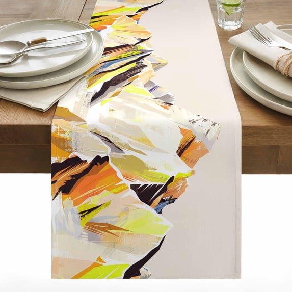 Abstract Golden Table Runner 13x48 inch Mountain Colored Drawing Oil ...