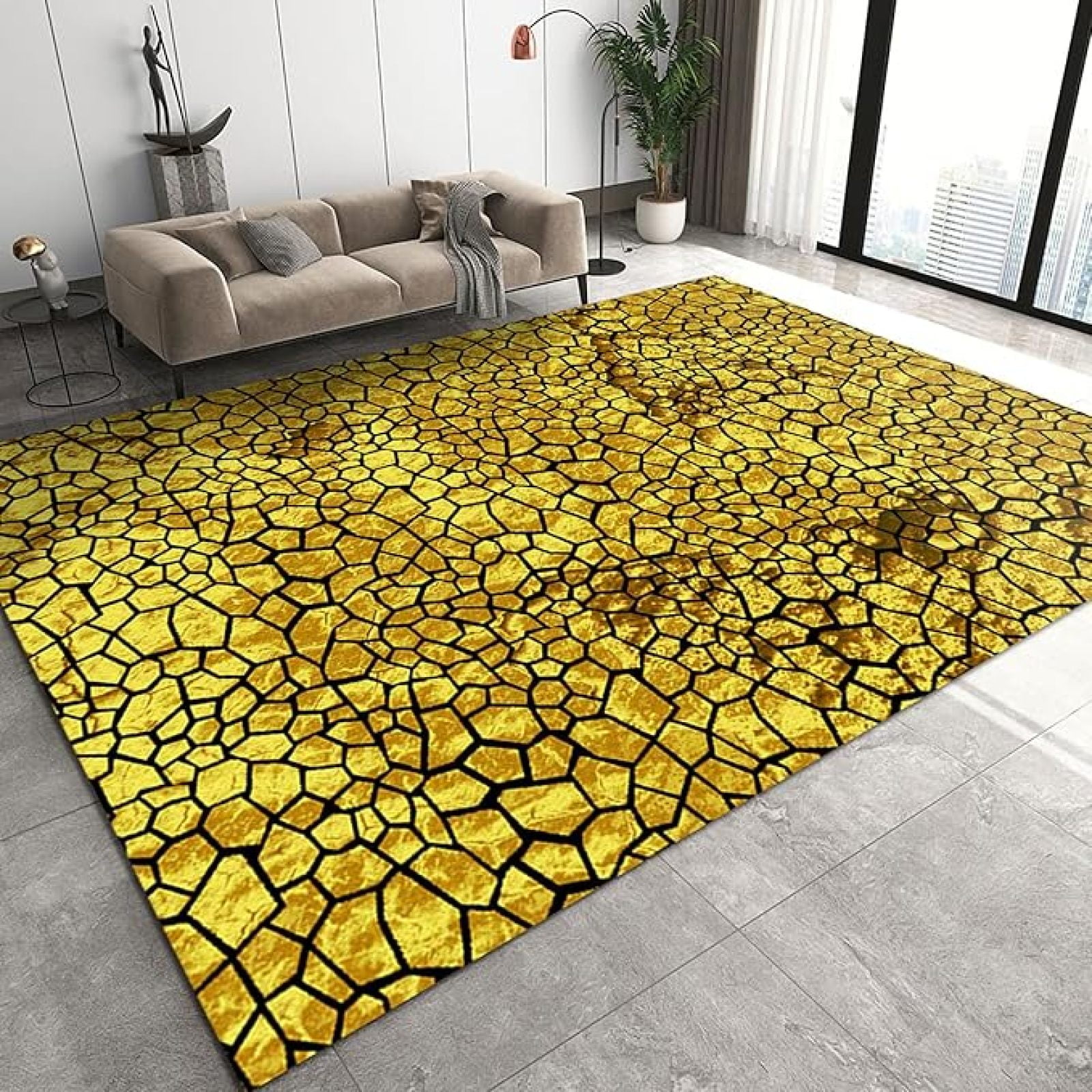 Abstract Golden Tree Bark Area Rug, Non Slip Easy Care Bedroom Rugs ...