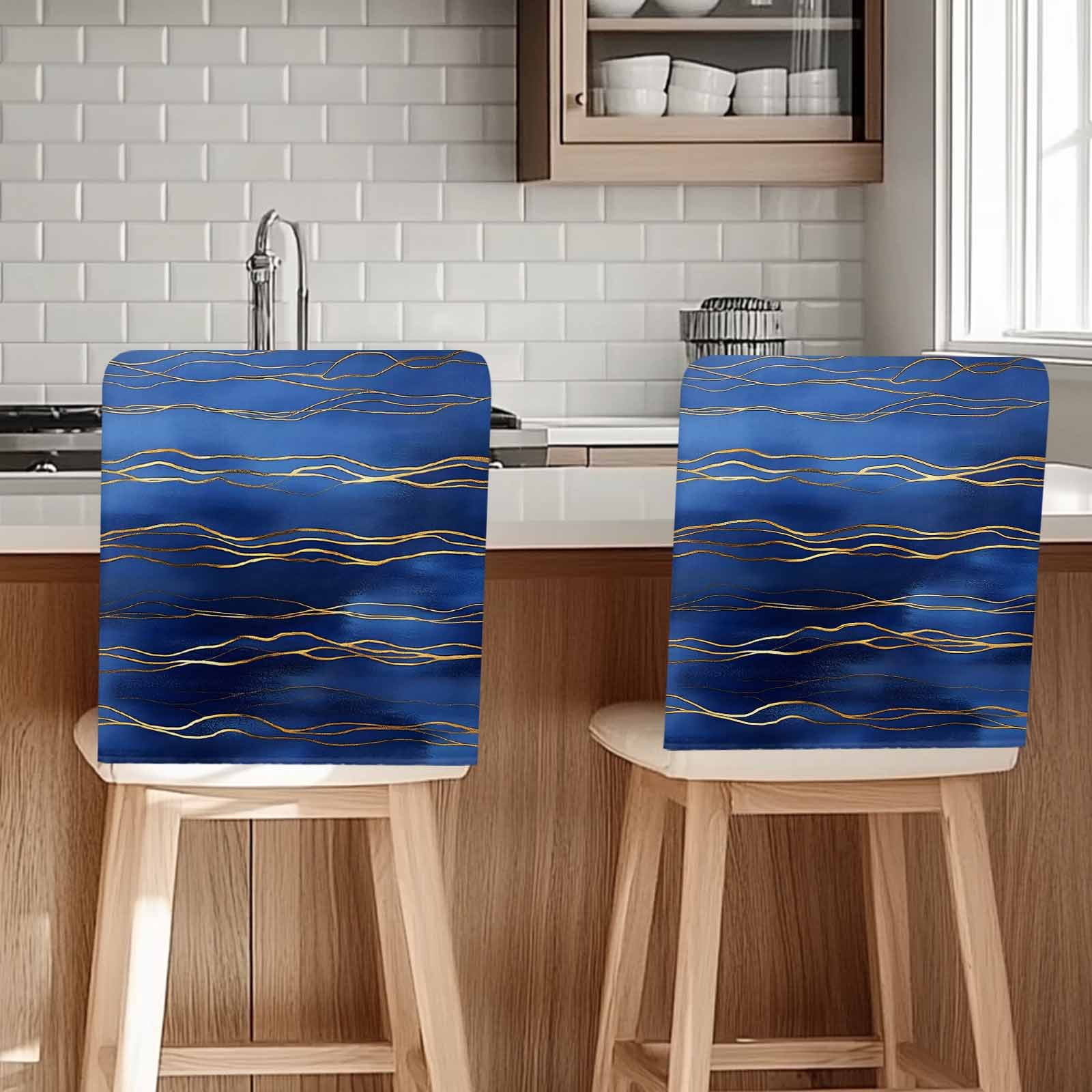 Abstract Golden Water Ripple Dark Blue Sea Modern Art Chair Covers Set ...