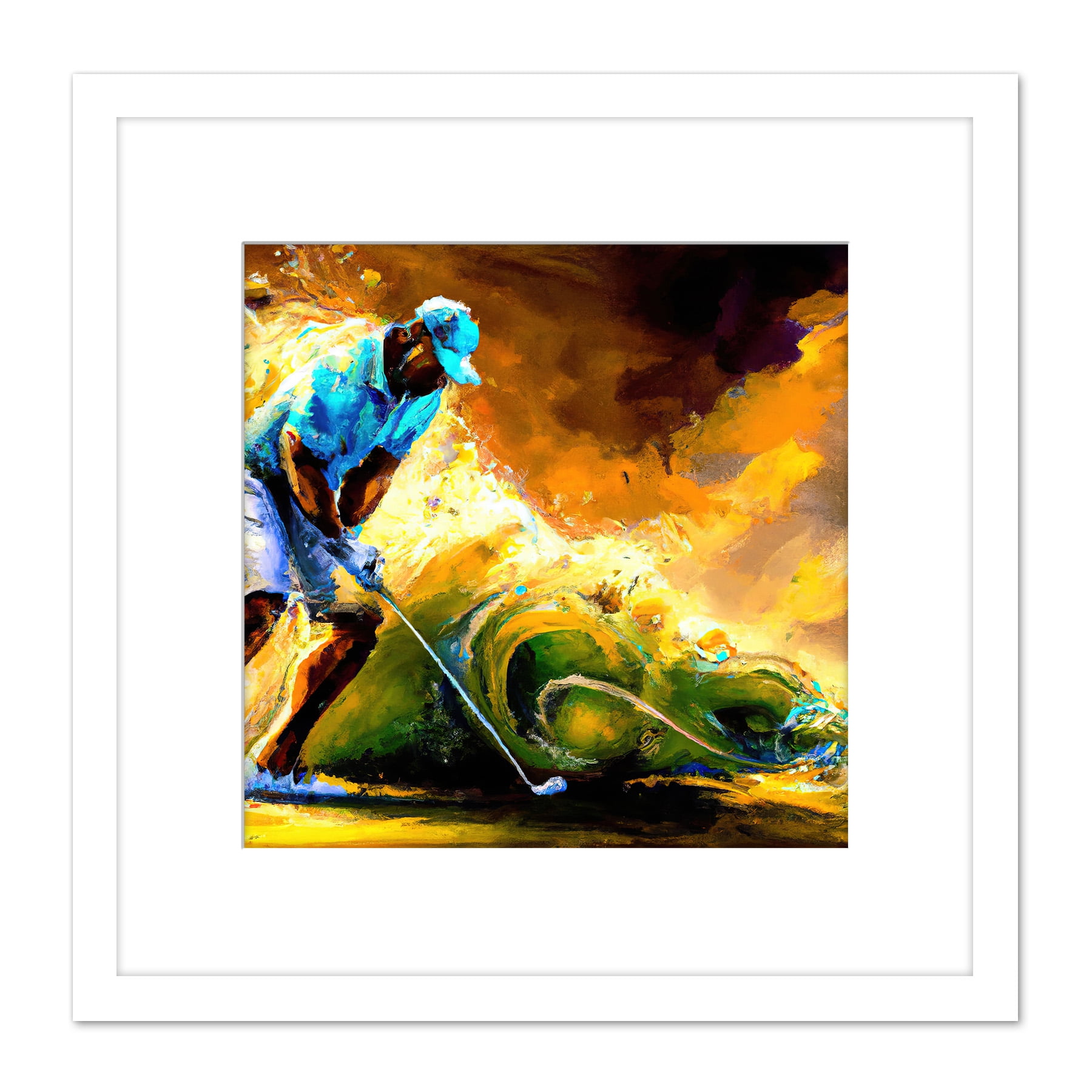 Abstract Golfing Golf Course Green Golfer Swing Sport Colourful Yellow ...