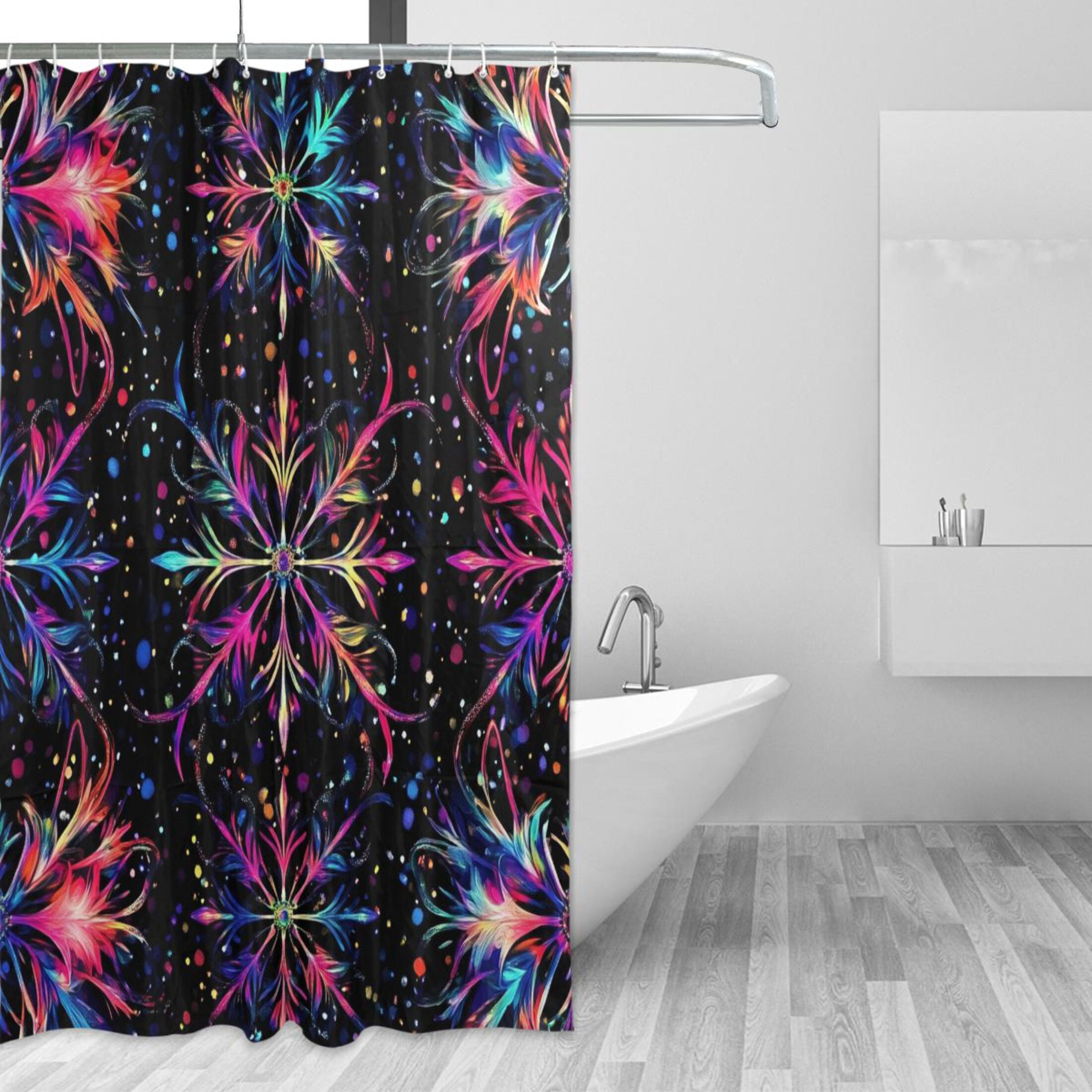 Abstract Gorgeous Snowflake-like Pattern Shower Curtains with 12 Hooks ...
