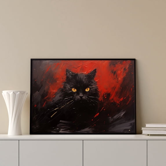Abstract Gothic Black Cat Wall Art, Unframed Paper Print Size 12x18 ...