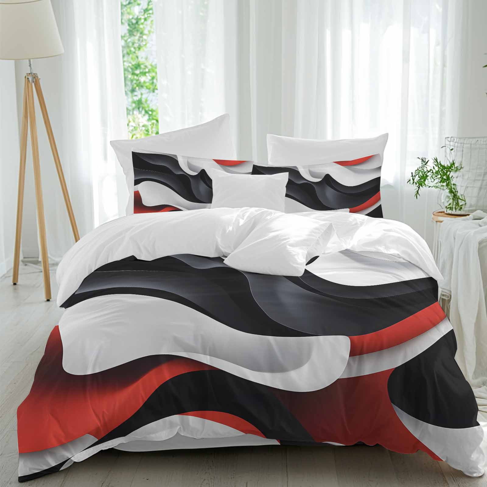 Abstract Gradient 4 Piece Duvet Cover Set Full Size Black White Red ...
