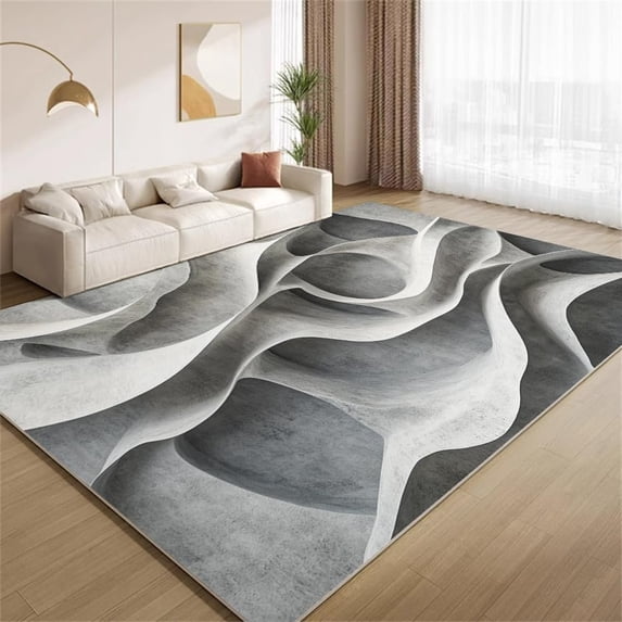 Abstract Gradient Area Rugs, Grey Ripple Pattern Carpet, Washable Non ...