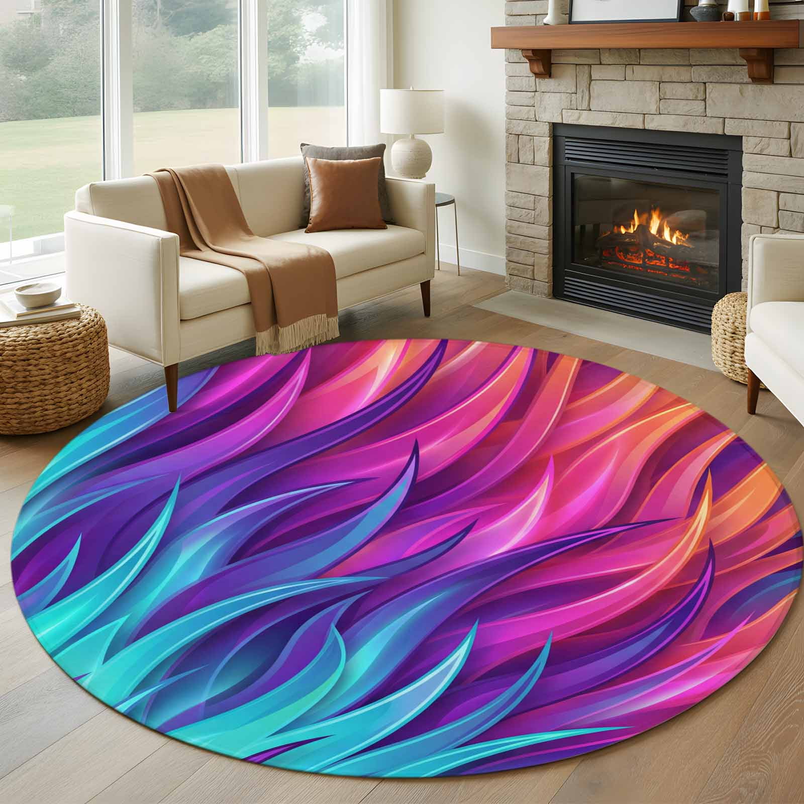 Abstract Gradient Art 6FT Round Area Rugs for Living Room Blue Purple ...