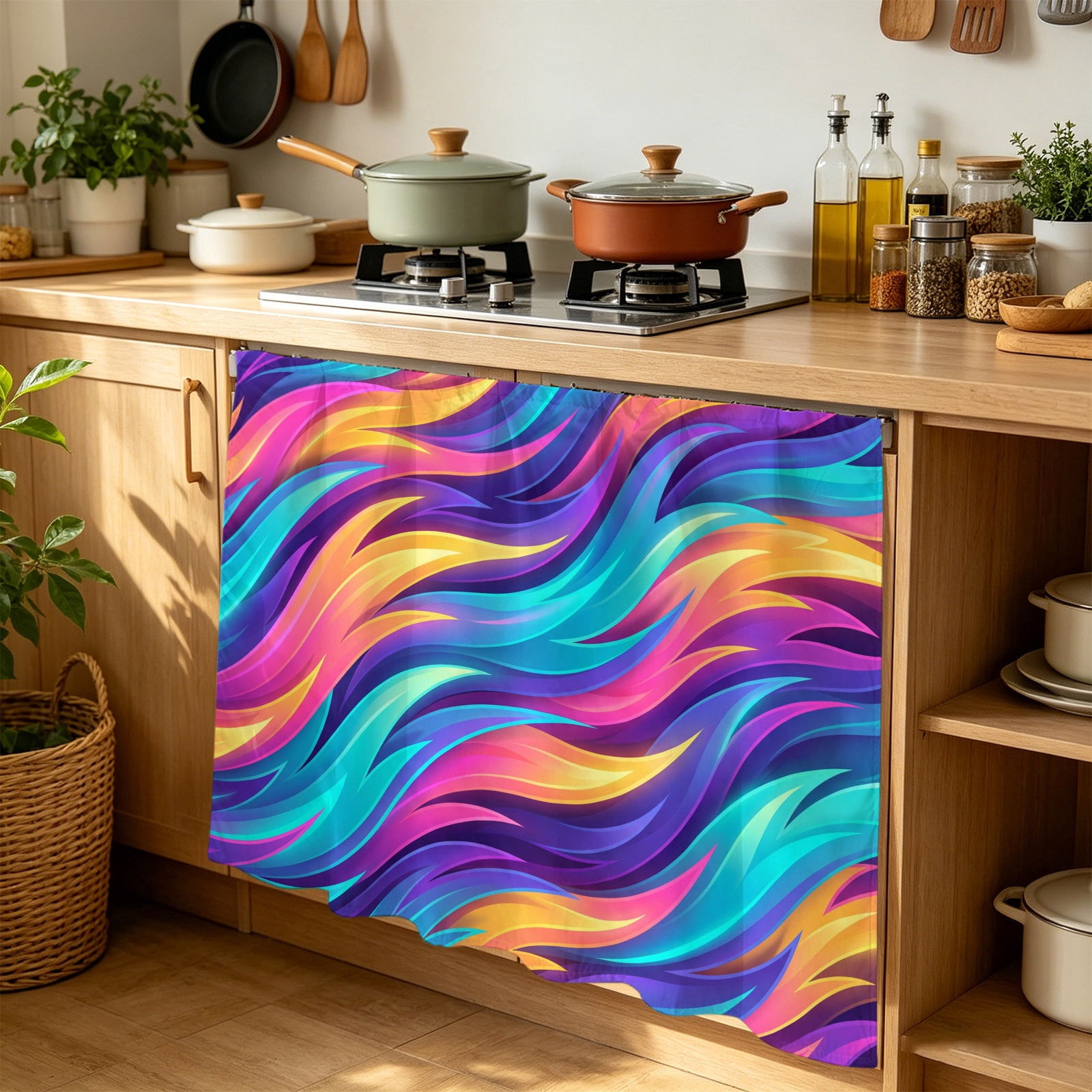 Abstract Gradient Art Cabinet Curtains for Kitchen 35"W x 35"L, Blue ...