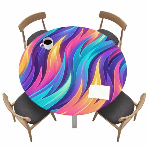 Abstract Gradient Art Round Fitted Table Cover Blue Purple Yellow Ombre ...