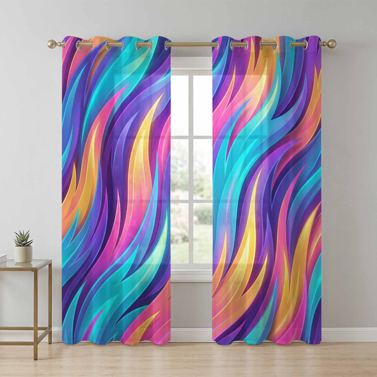 Abstract Gradient Art Sheer Curtains 90 Inch Long 2 Panels, Blue Purple ...